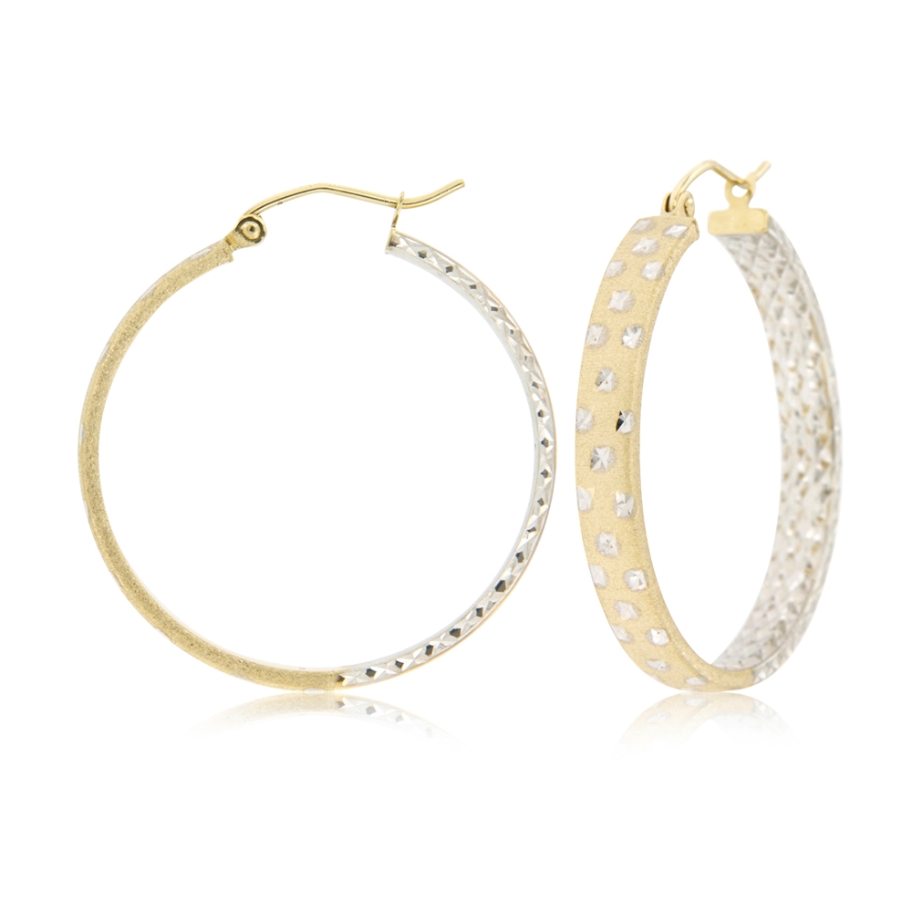 14k TwoTone 4x30mm Light Stone Finish Diamond Cut Tube Earring ...